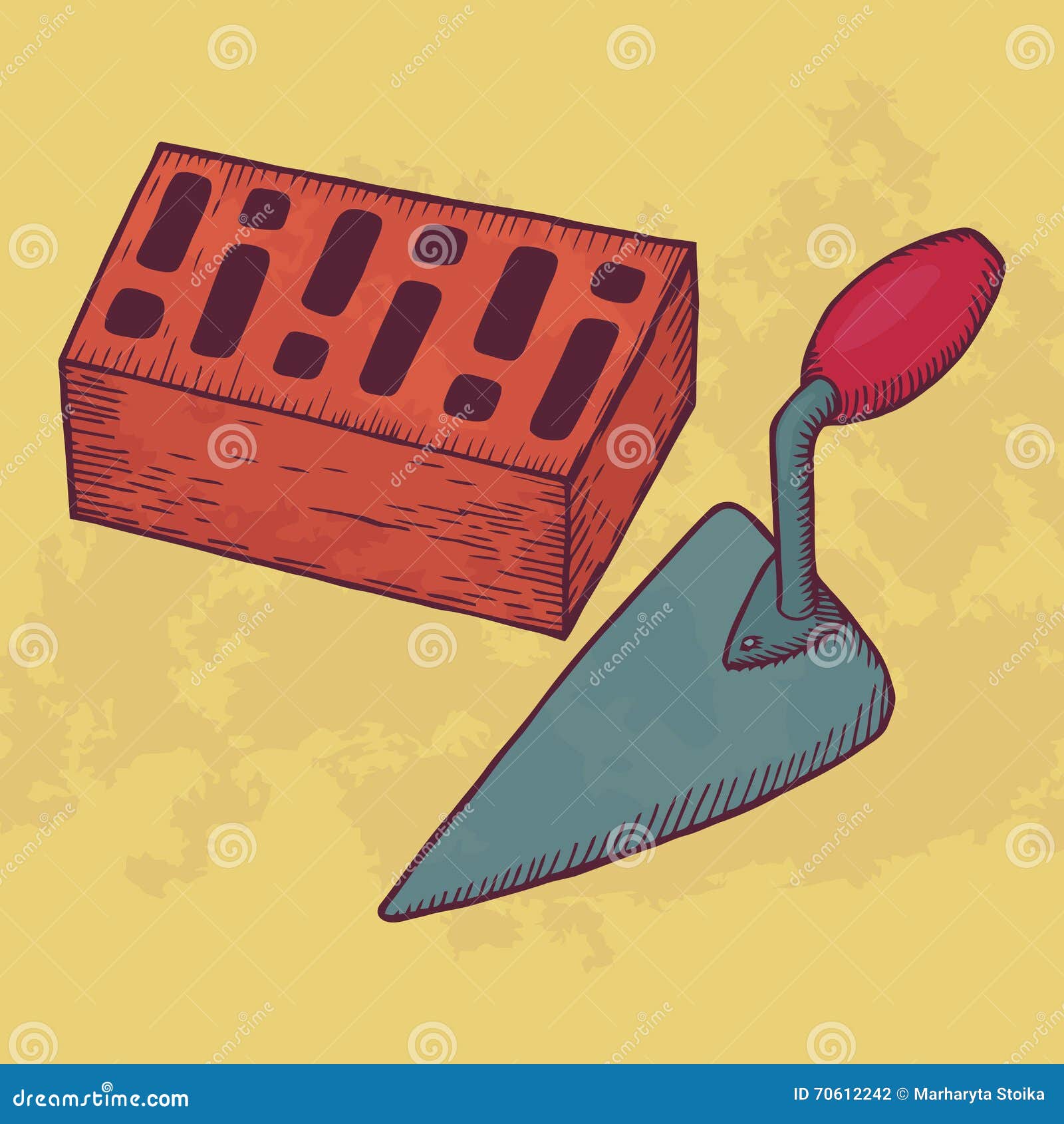 Brick and Trowel Vector. Hand Drawn. Stock Vector - Illustration of ...