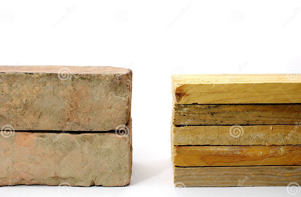 Brick versus wood stock photo. Image of construct, isolated - 26569426