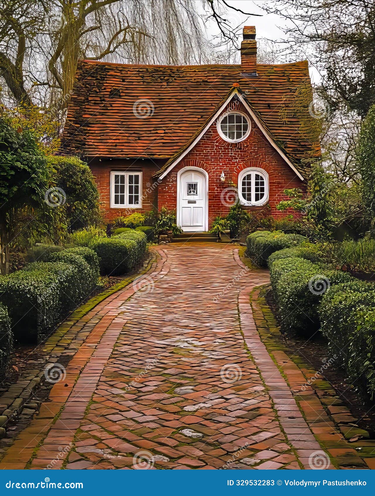 A Brick Walkway Leads To a Small Red Brick House Stock Image - Image of ...
