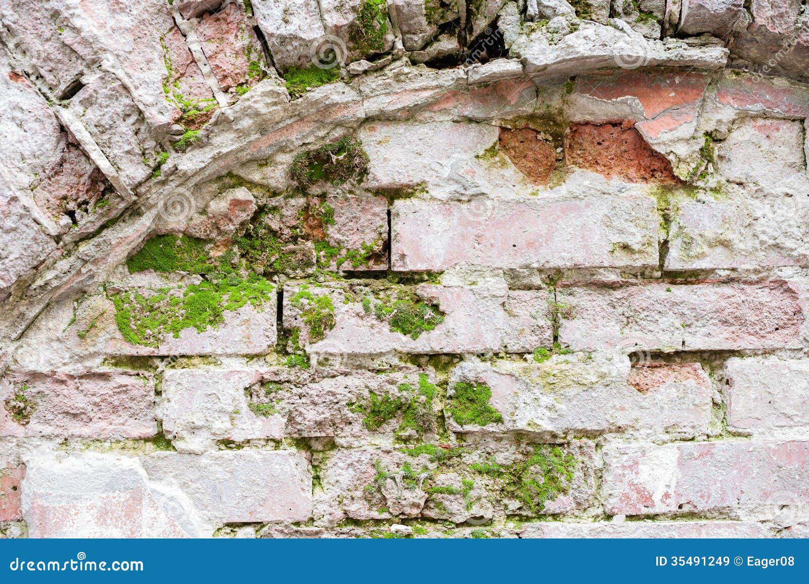 Brick Wall with Arc and Moss Stock Image - Image of urban, building ...
