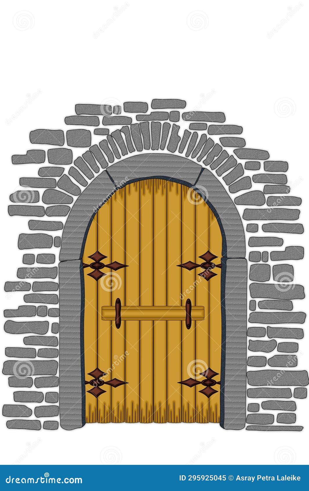 A Brick Wall Arch with a Brown Wooden Door Stock Illustration ...