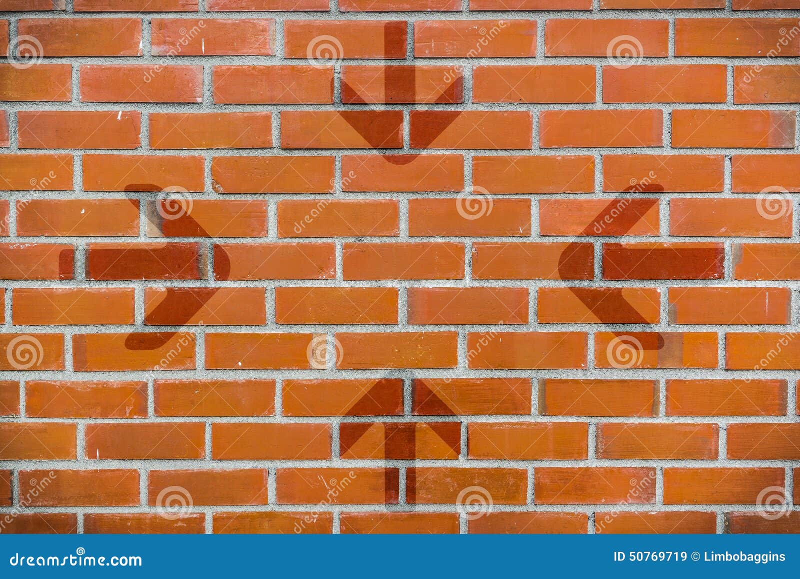 Brick Wall with 4 Arrows Point To Center Stock Image - Image of detail ...