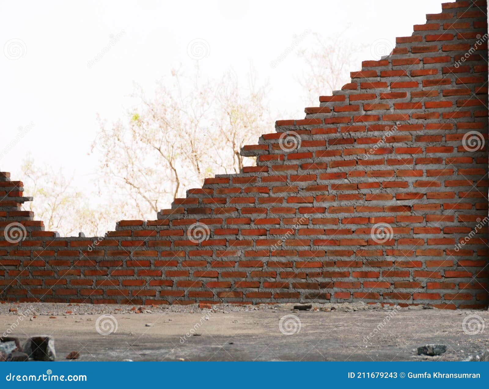 A brick wall being built stock image. Image of concrete - 211679243