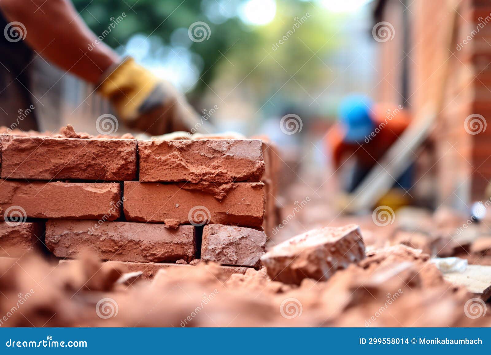 Brick Wall Being Built at Construction Site Stock Illustration ...