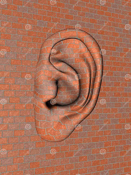 Brick wall with big ear stock illustration. Illustration of hearing ...