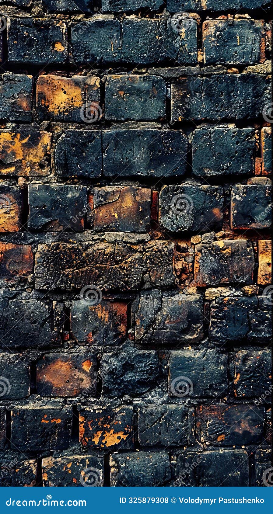 A Brick Wall with Black Paint and Rust Stock Photo - Image of stone ...
