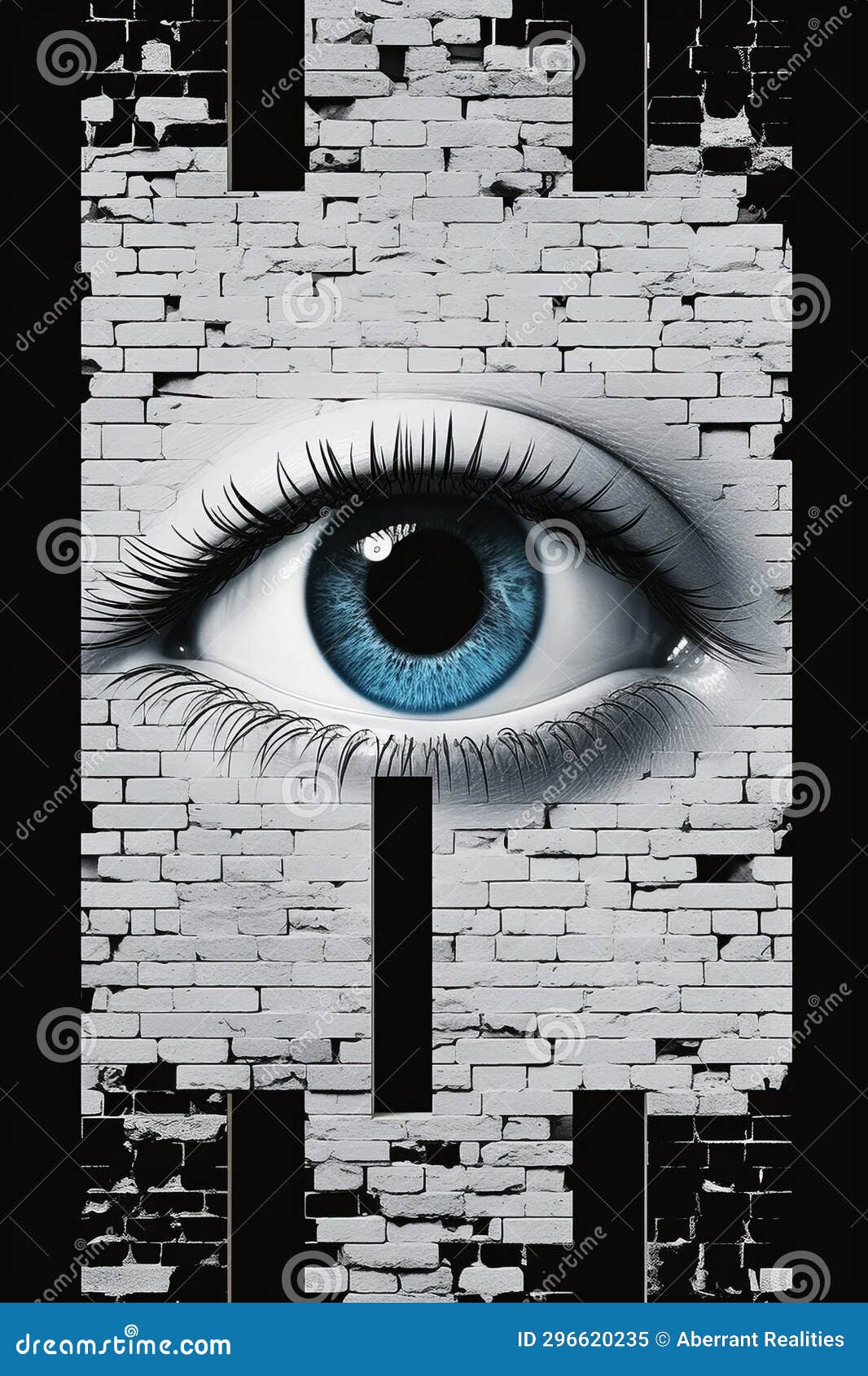 A Brick Wall with a Blue Eye in the Middle of it Stock Illustration ...
