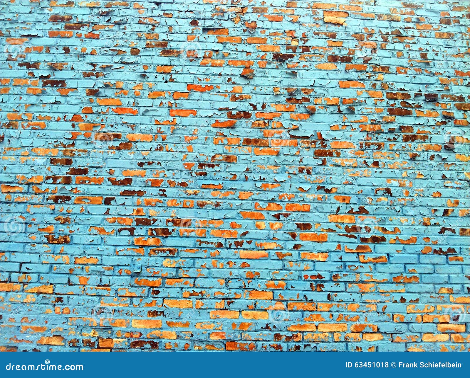 Brick Wall with Blue Paint Chipped Off Stock Photo - Image of chipped ...