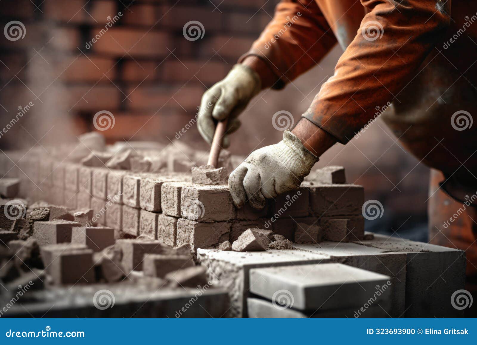 Brick Wall, Bricklayer Building Walls, Bricklayer Installs Bricks ...