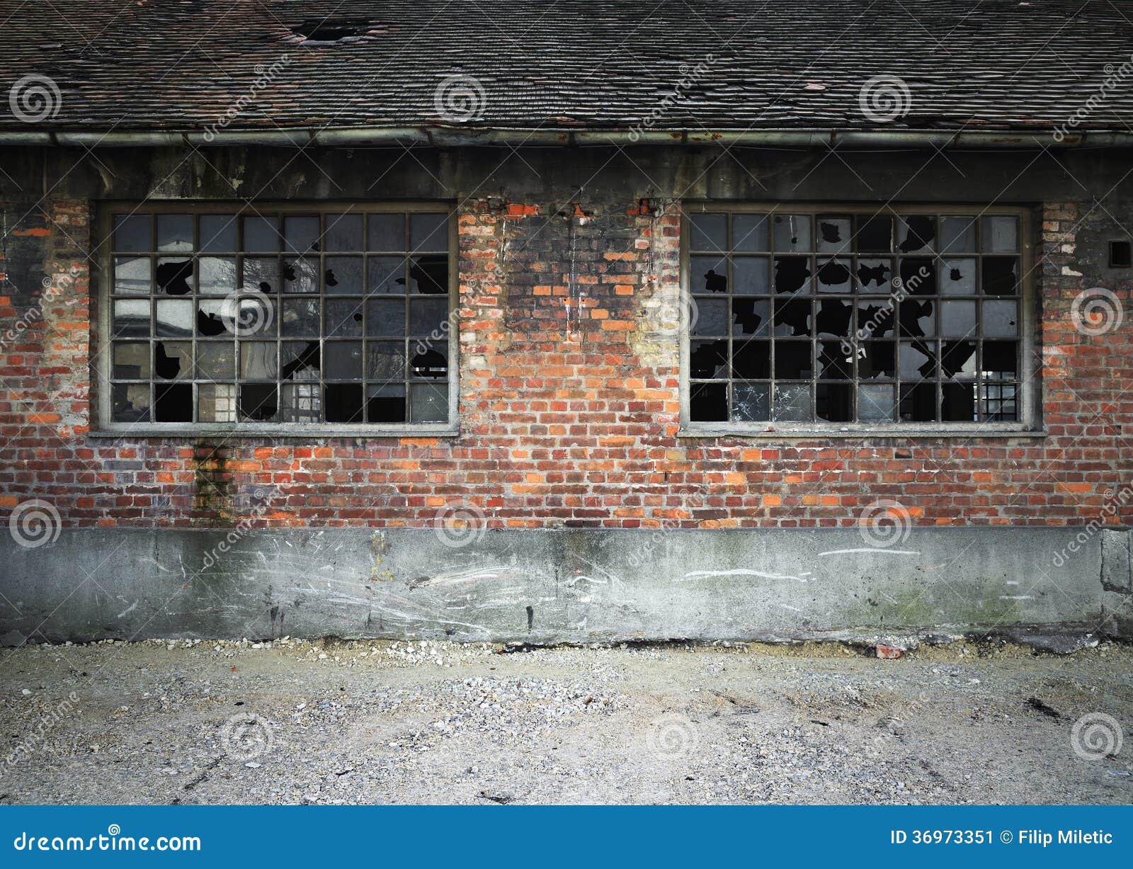 Brick Wall with Broken Windows Stock Image - Image of gray, black: 36973351