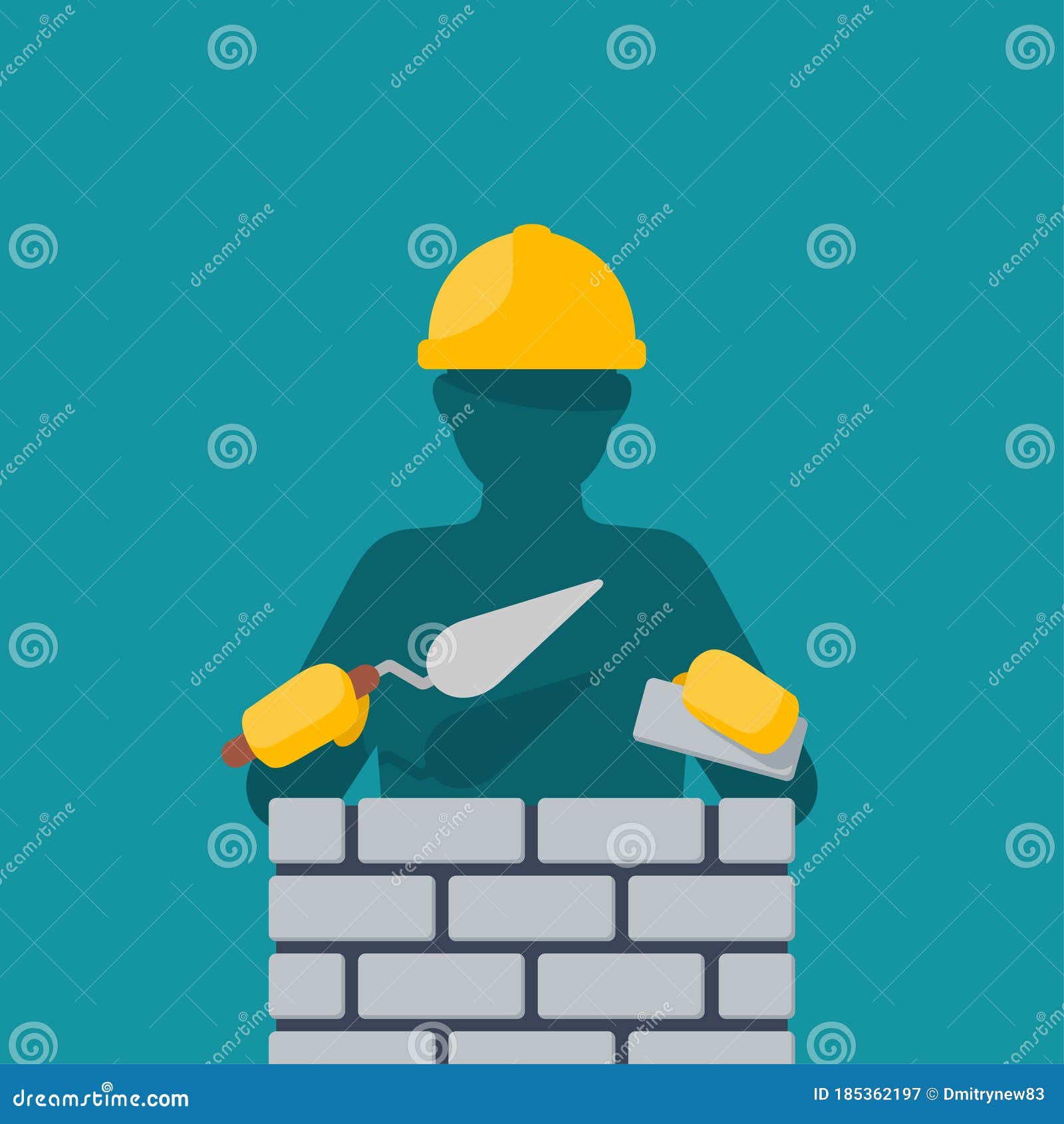 Brick wall and builder stock vector. Illustration of professional ...