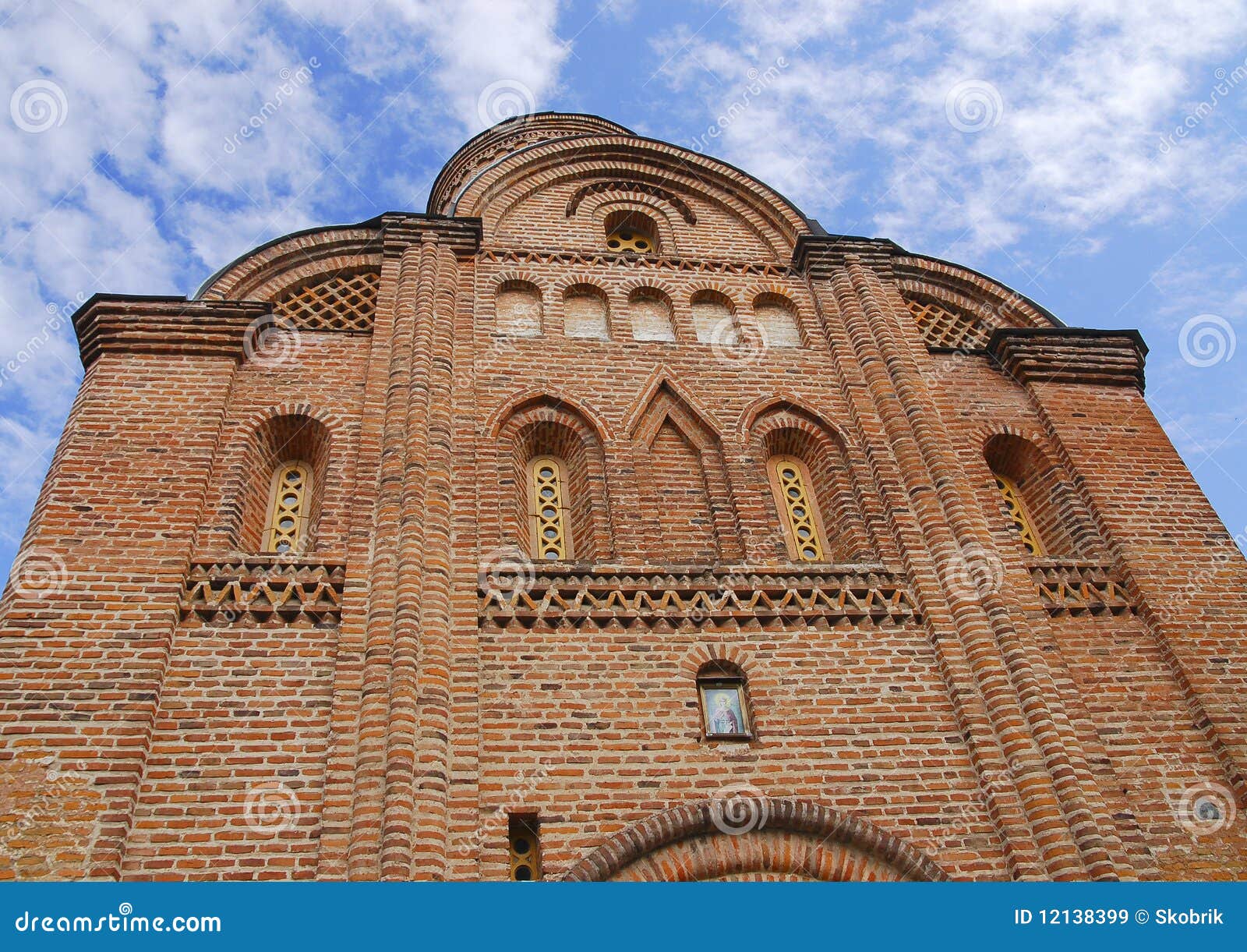 The brick wall of church stock image. Image of blue, building - 12138399