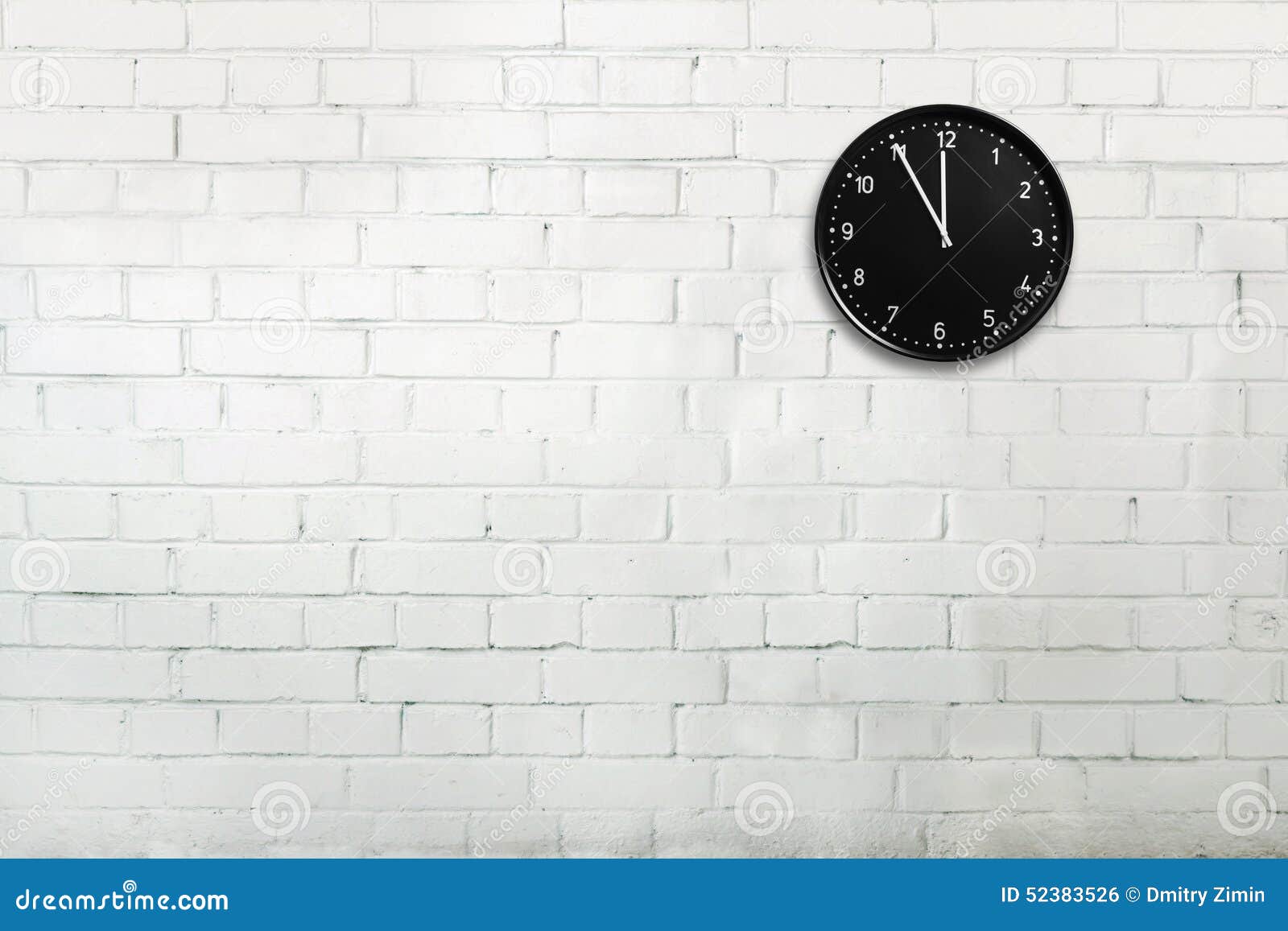 Brick wall with clock stock photo. Image of room, blank - 52383526