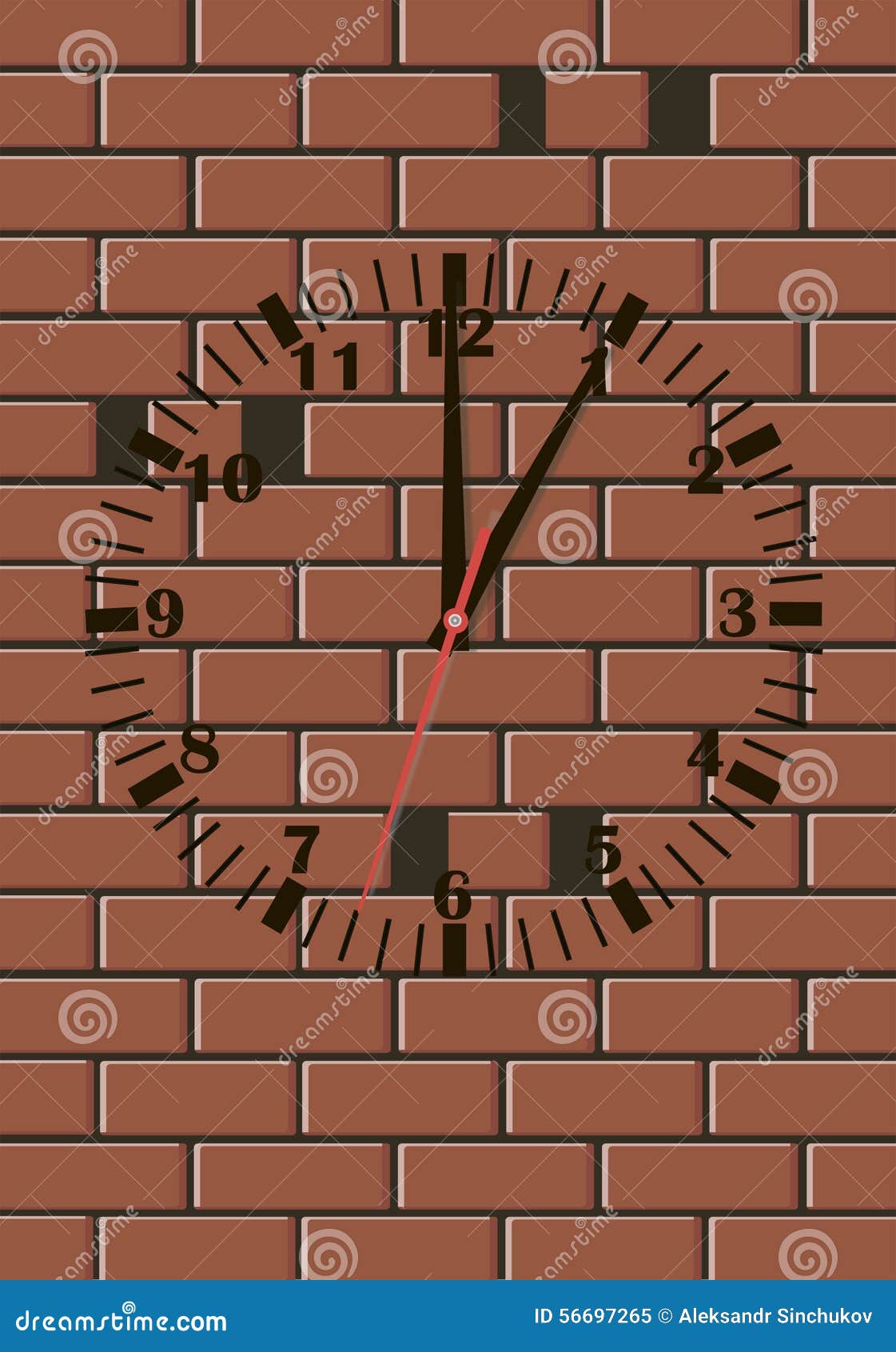 Brick wall clock stock illustration. Illustration of wall - 56697265
