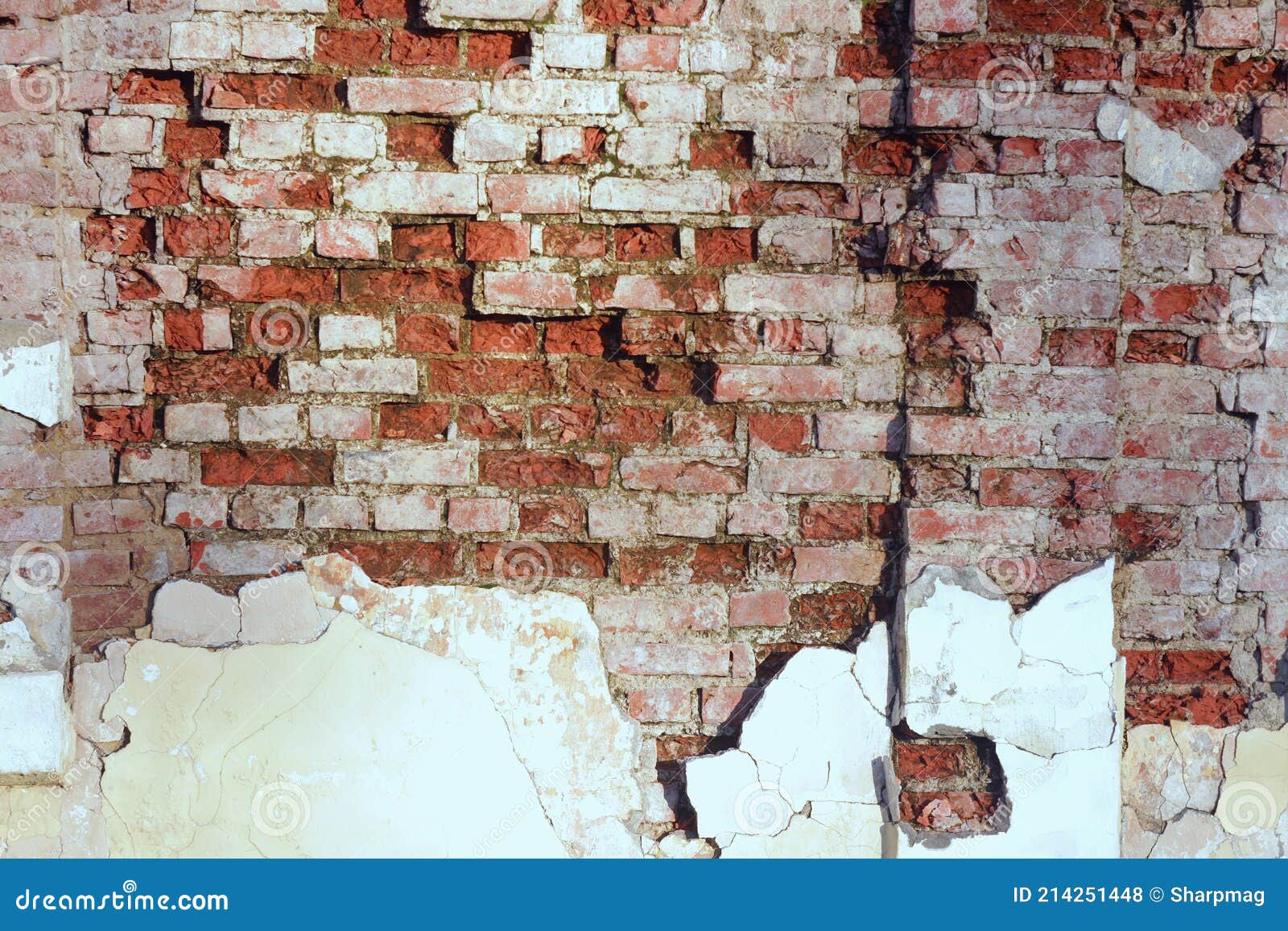 The Old Wall With Collapsed Plaster And Visible Wooden Crates. Royalty ...
