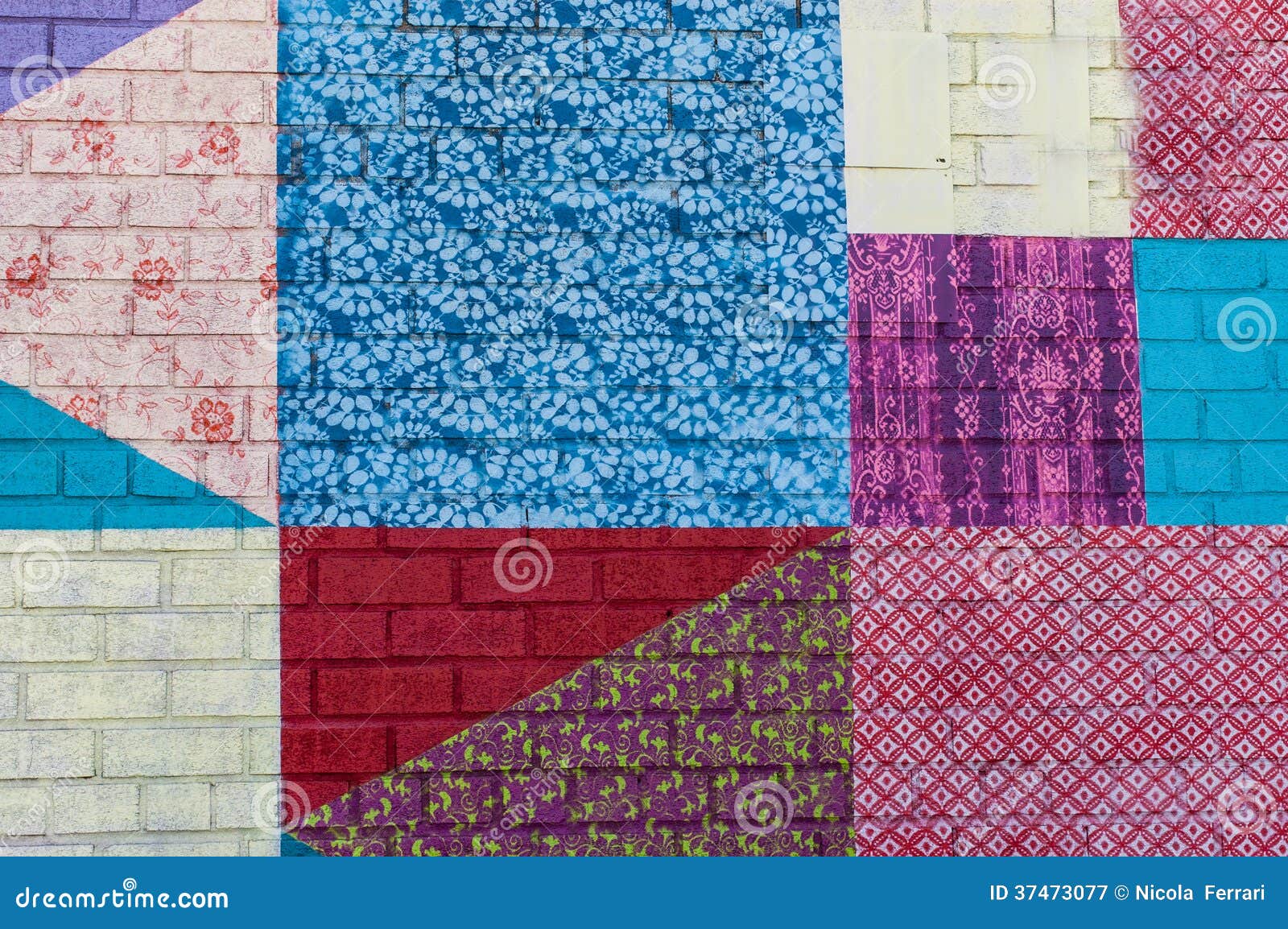 Brick Wall with Colored Patches Stock Image - Image of garnish, hipster ...