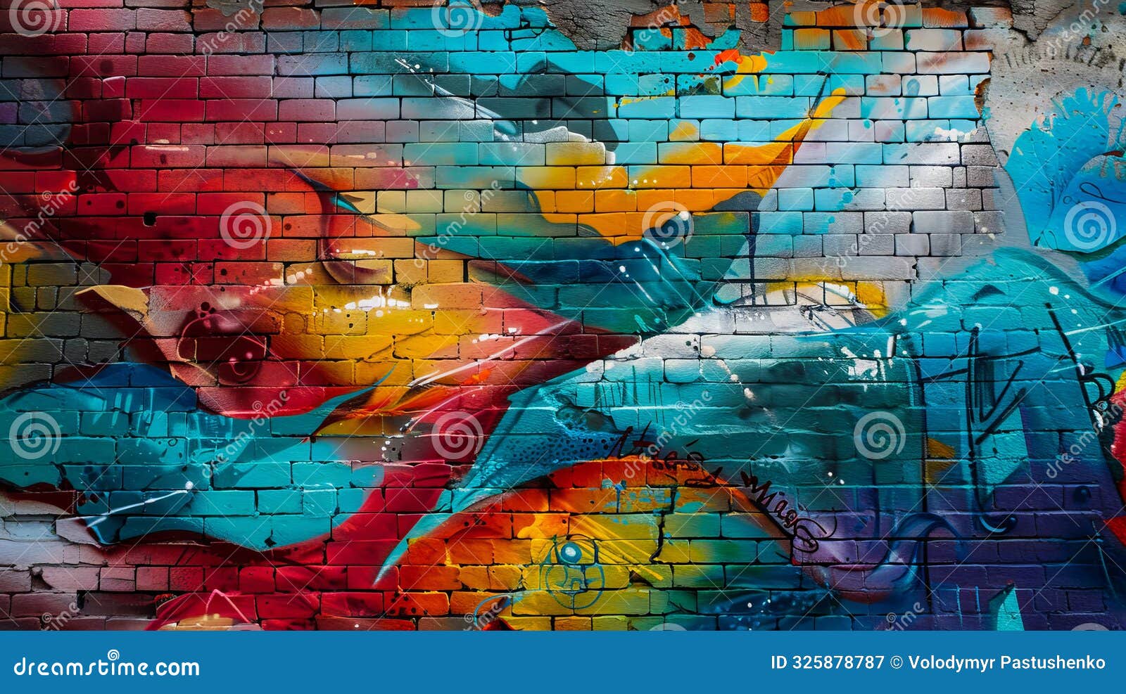 A Brick Wall with Colorful Graffiti on it Stock Image - Image of ...