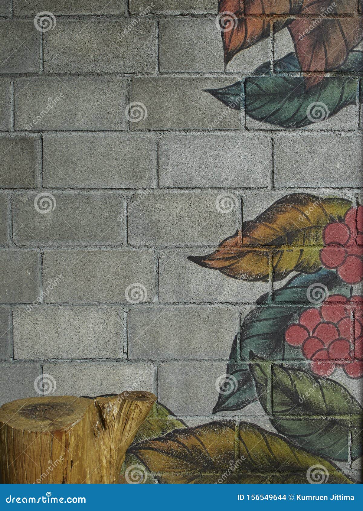 Brick Wall with Colorful Leaf Pattern Stock Photo - Image of climbing ...