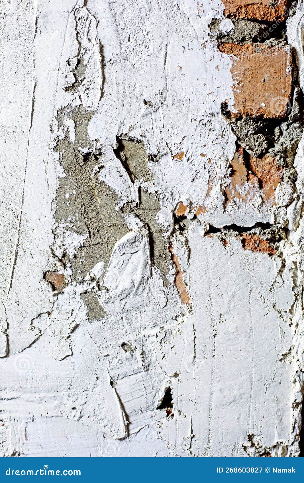 Brick Wall with Concrete and White Plaster, Vertical Stock Image ...