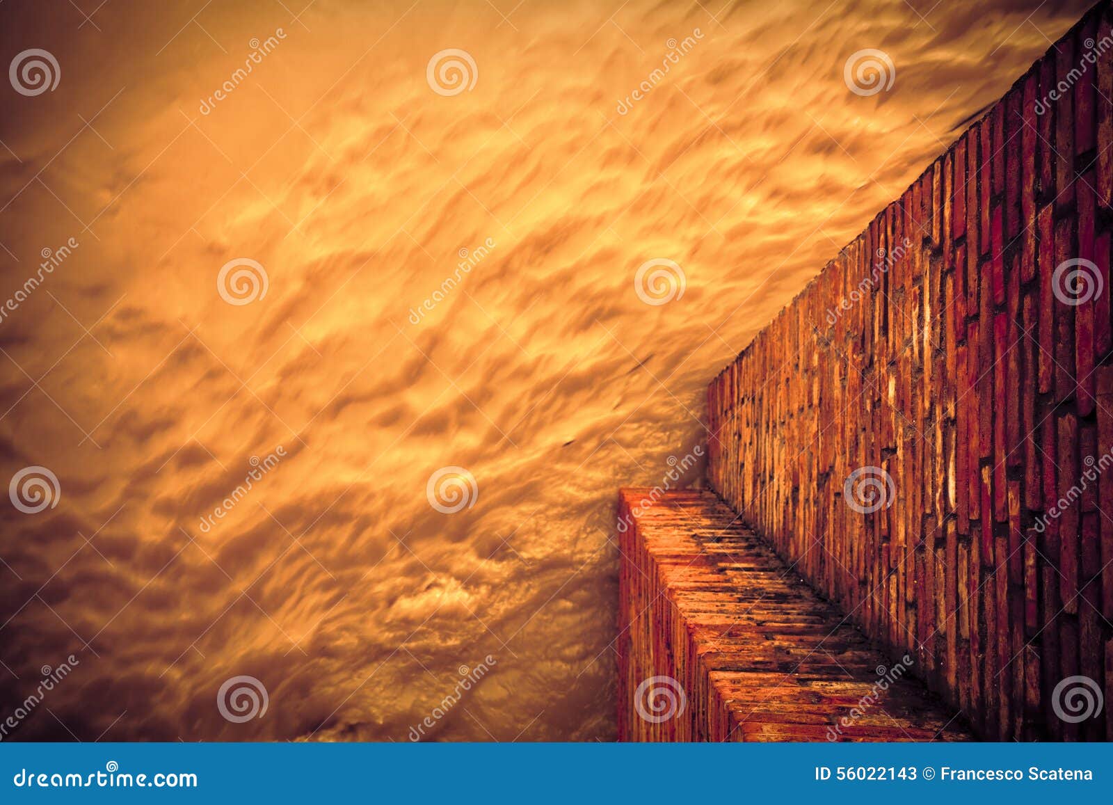 Brick Wall for Containing a Water Channel Stock Image - Image of brick ...