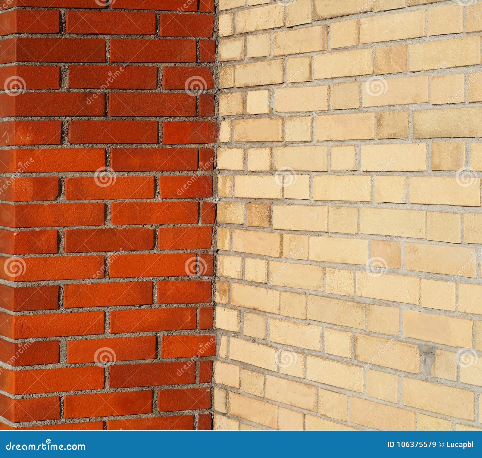 Brick Wall Corner. Reds Bricks on the Left of the Intersection, Yellow ...