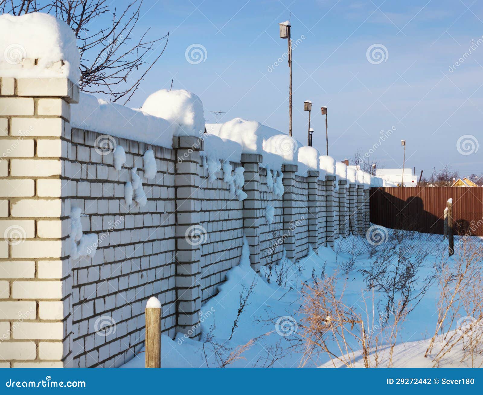 Brick Wall, Covered with Snow Stock Photo - Image of snowdrift, winter ...