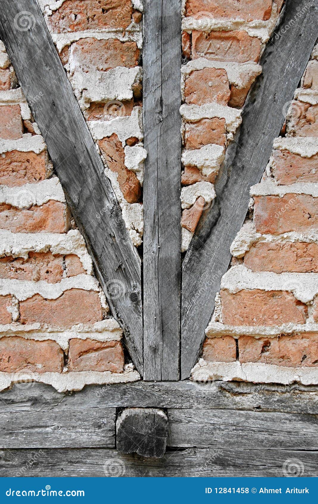 Brick wall with crossbeams stock photo. Image of abstract - 12841458