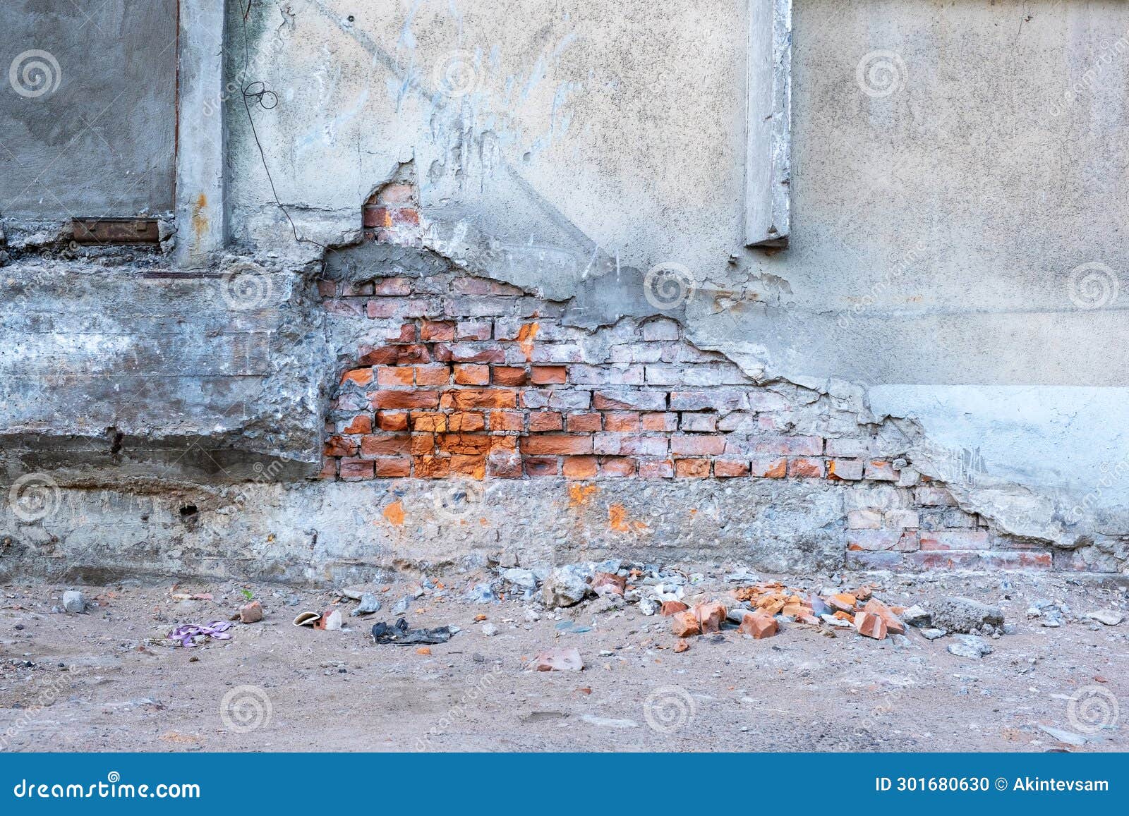 Brick Wall with Crumbling Plaster Stock Photo - Image of construction, broken: 301680630
