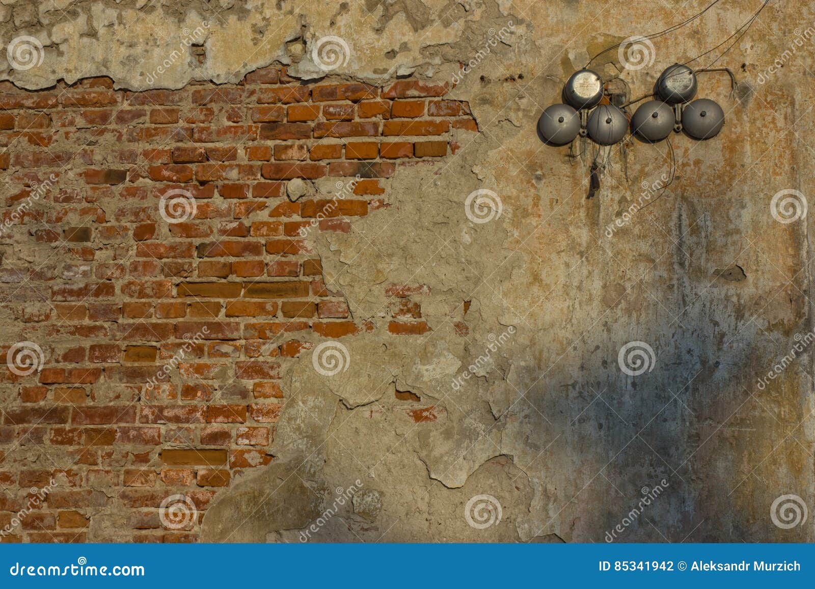 Brick Wall with Damage and Siren Stock Photo - Image of monochrome ...