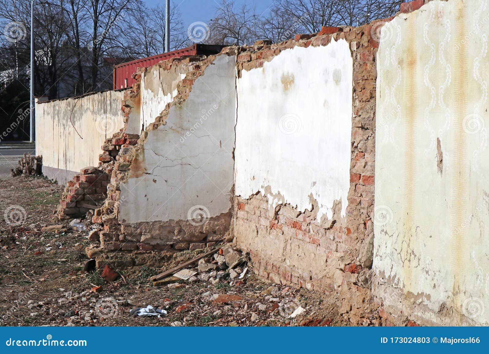 Brick Wall of a Demolished Old Building Stock Image - Image of ...