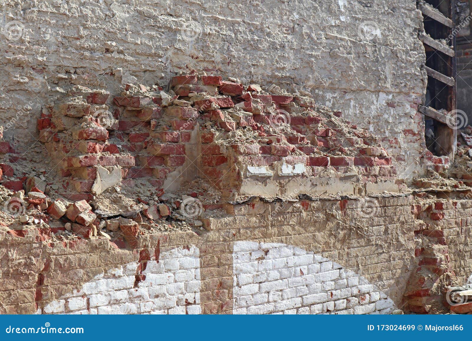 Brick Wall of a Demolished Old Building Stock Image - Image of broken ...