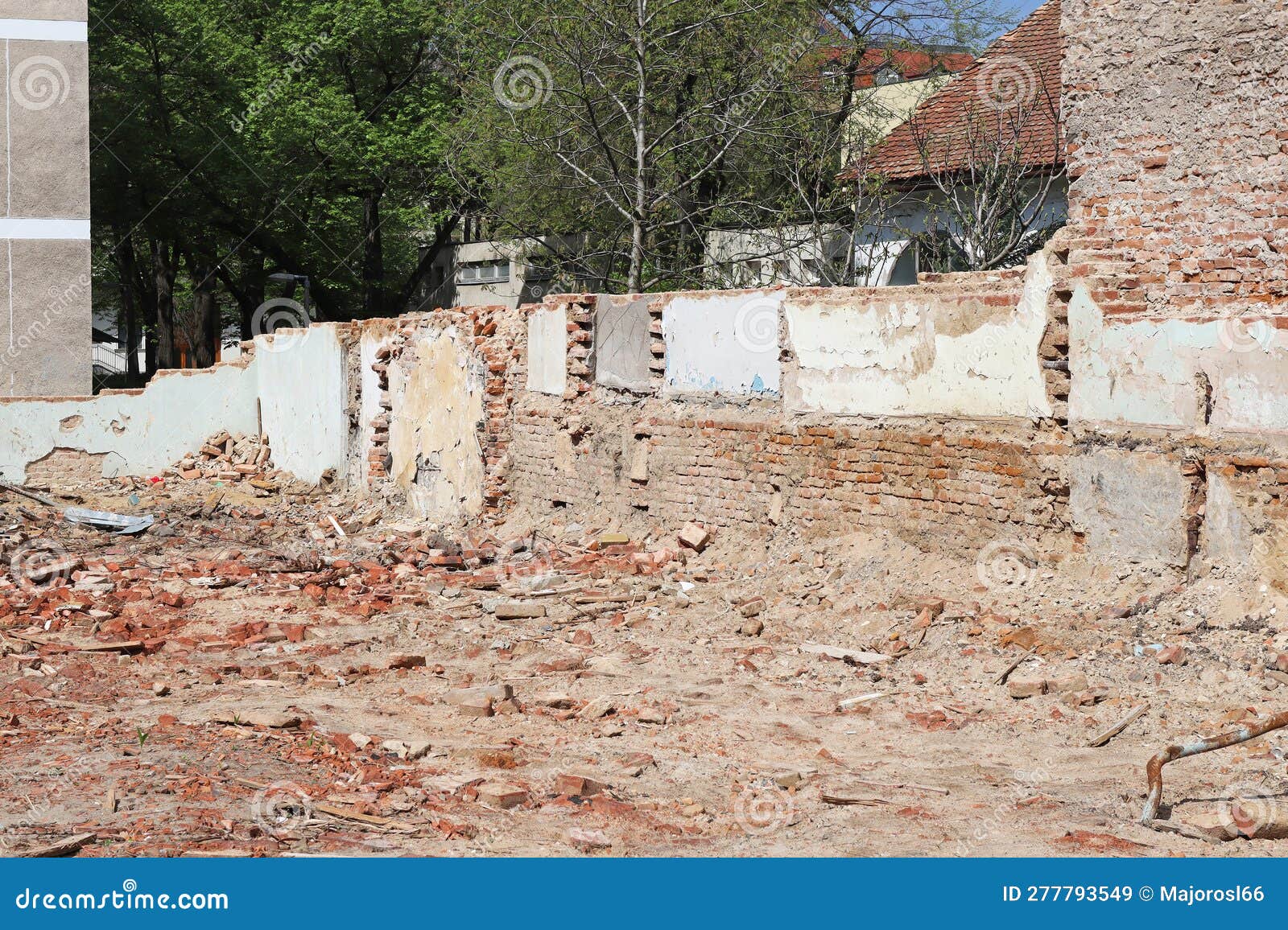 Brick Wall after Demolition of an Old Building Stock Image - Image of ...