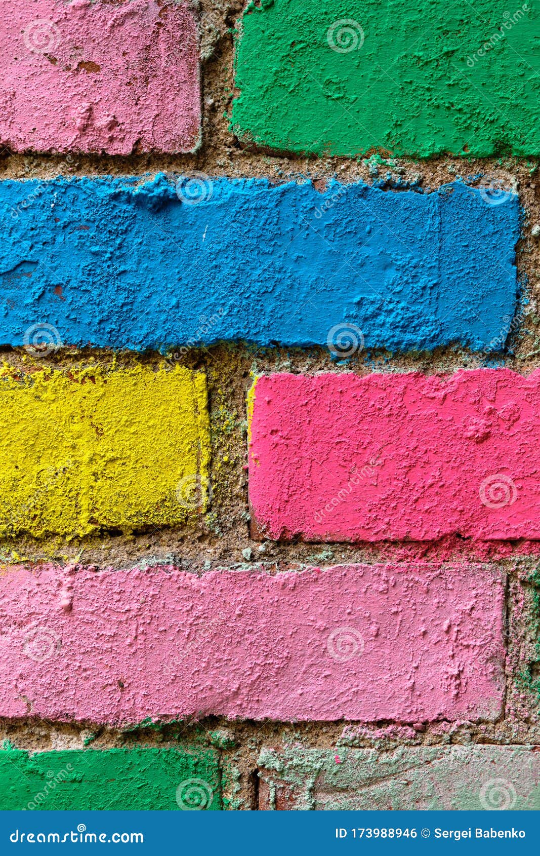 Brick Wall in Different Colors Painted. Vertical Stock Photo - Image of ...