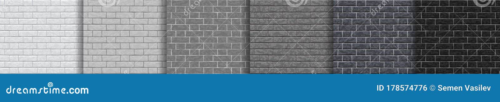 Brick Wall Different Grayscale Gradient Seamless Pattern Set. Stock ...