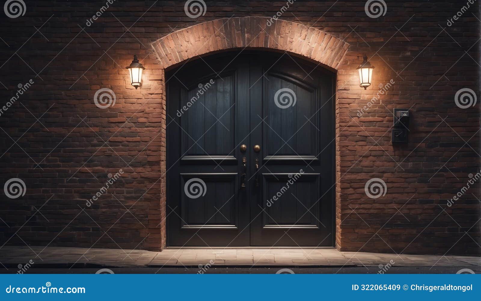Brick Wall with Door and Dramatic Lighting on House Ai Generated Stock ...