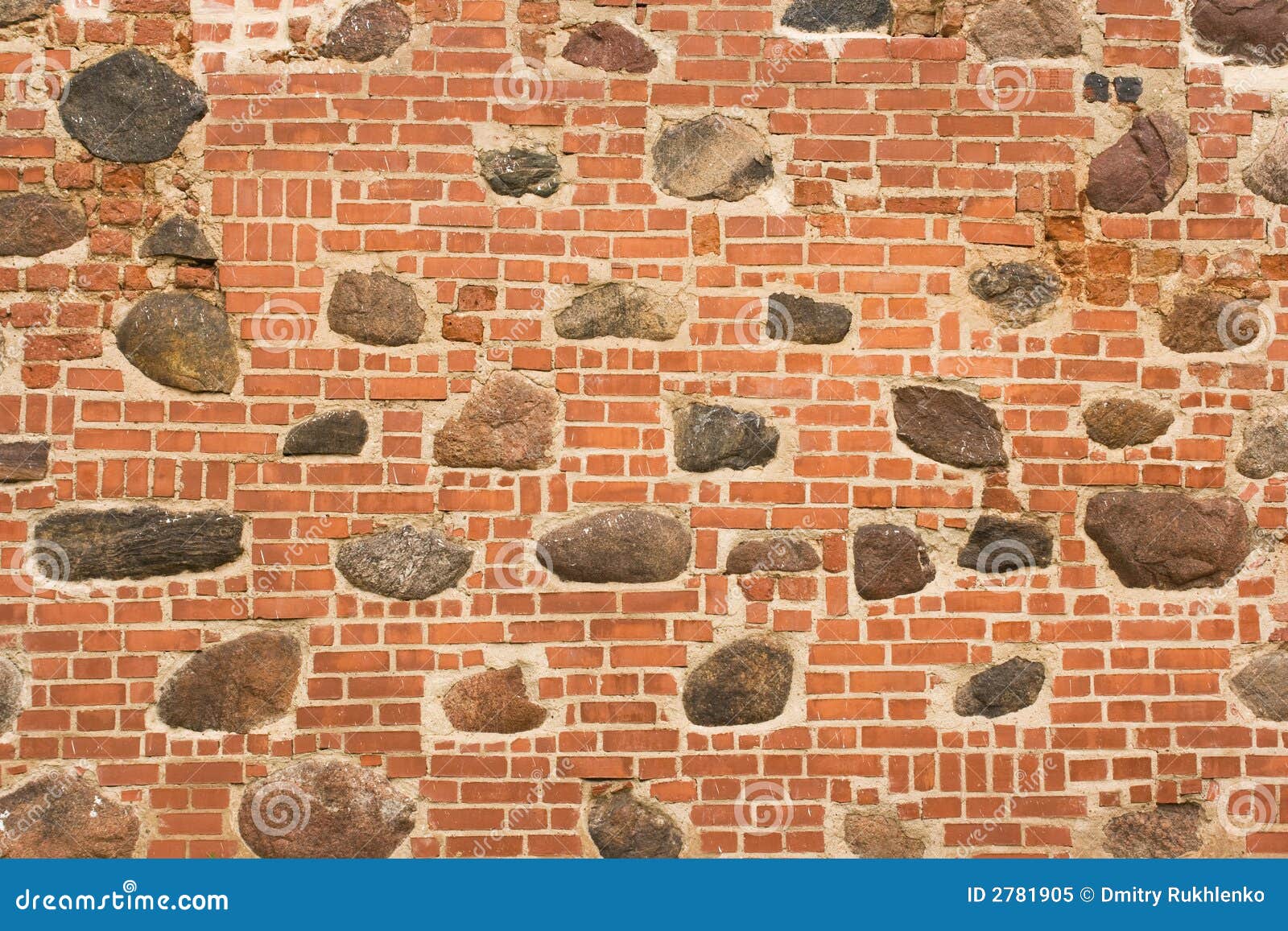 Brick Wall with Embedded Stone Stock Image - Image of scene, bricks ...