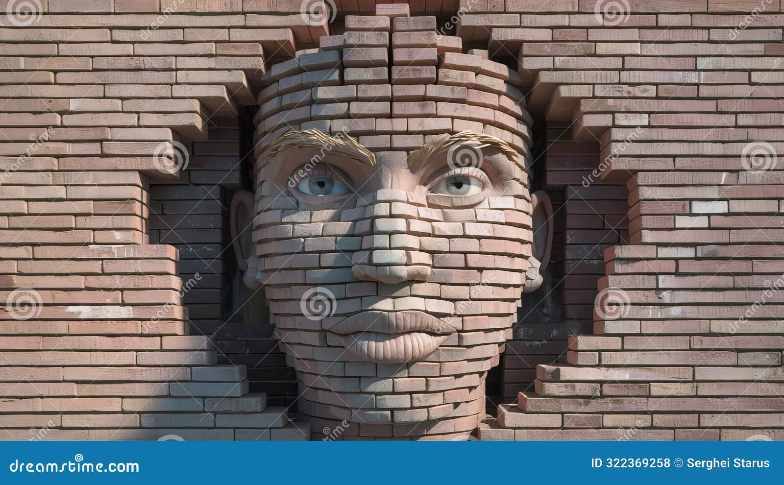 A Brick Wall with a Face Made of Bricks and the Mouth is Open, AI Stock ...