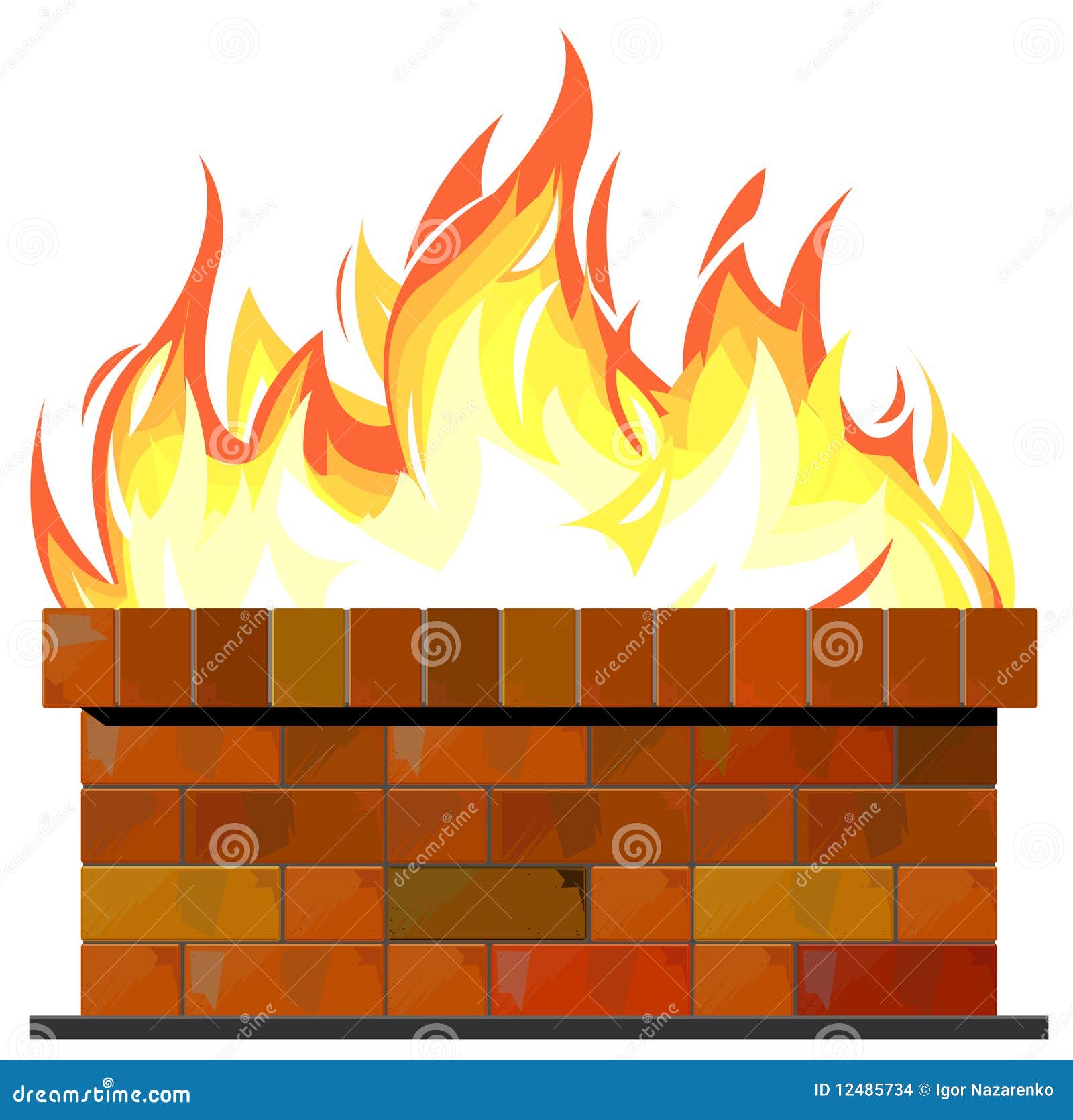 Brick wall on fire stock vector. Illustration of stone - 12485734