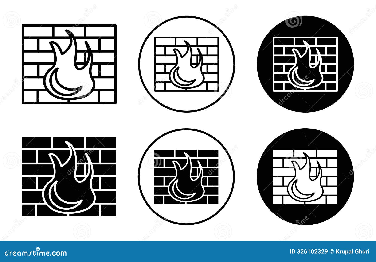 Brick Wall and Fire Flat Line Icon Set. Brick Wall and Fire Thin Line ...