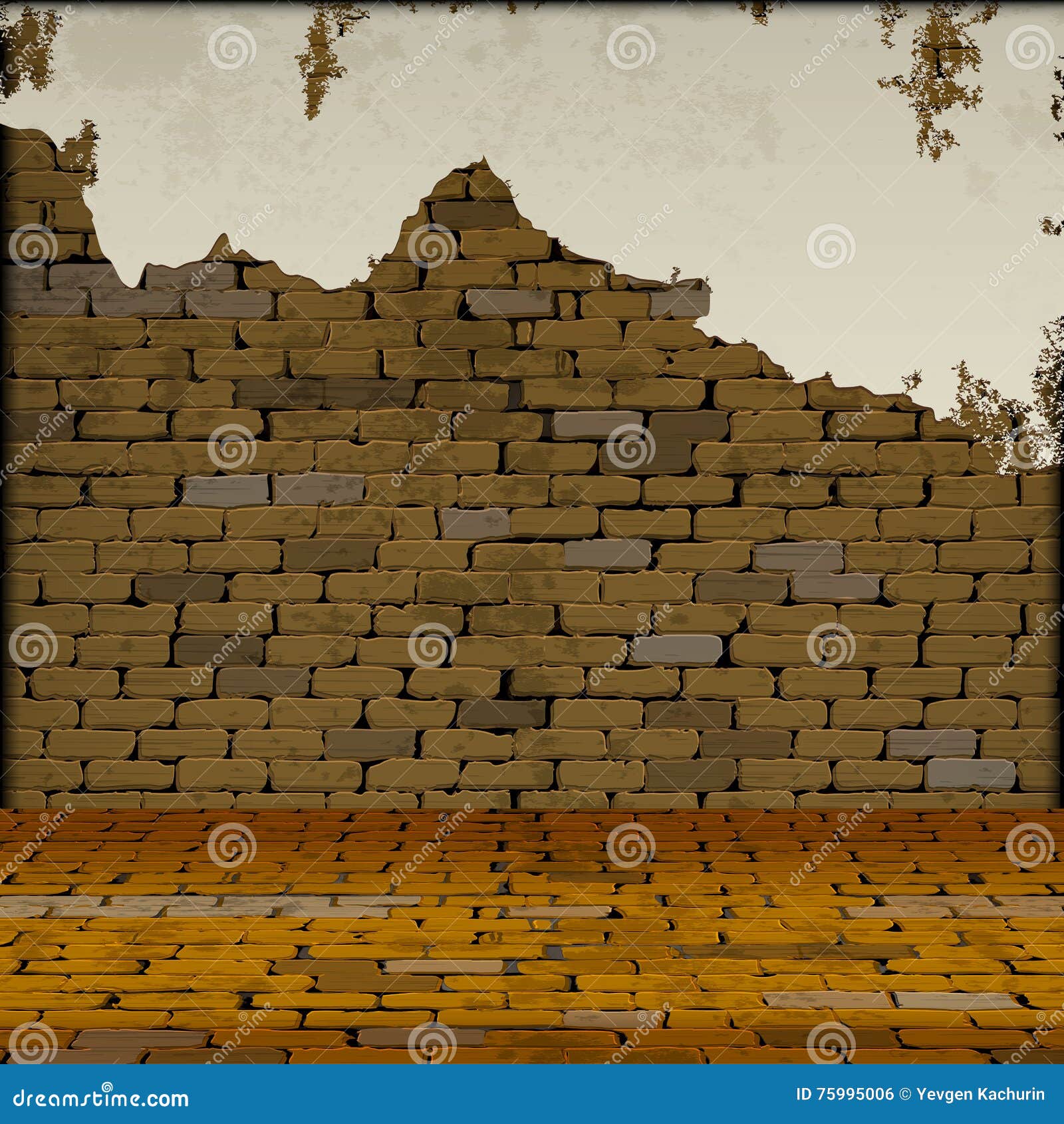 Brick Wall with the Floor in Perspective Stock Vector - Illustration of ...