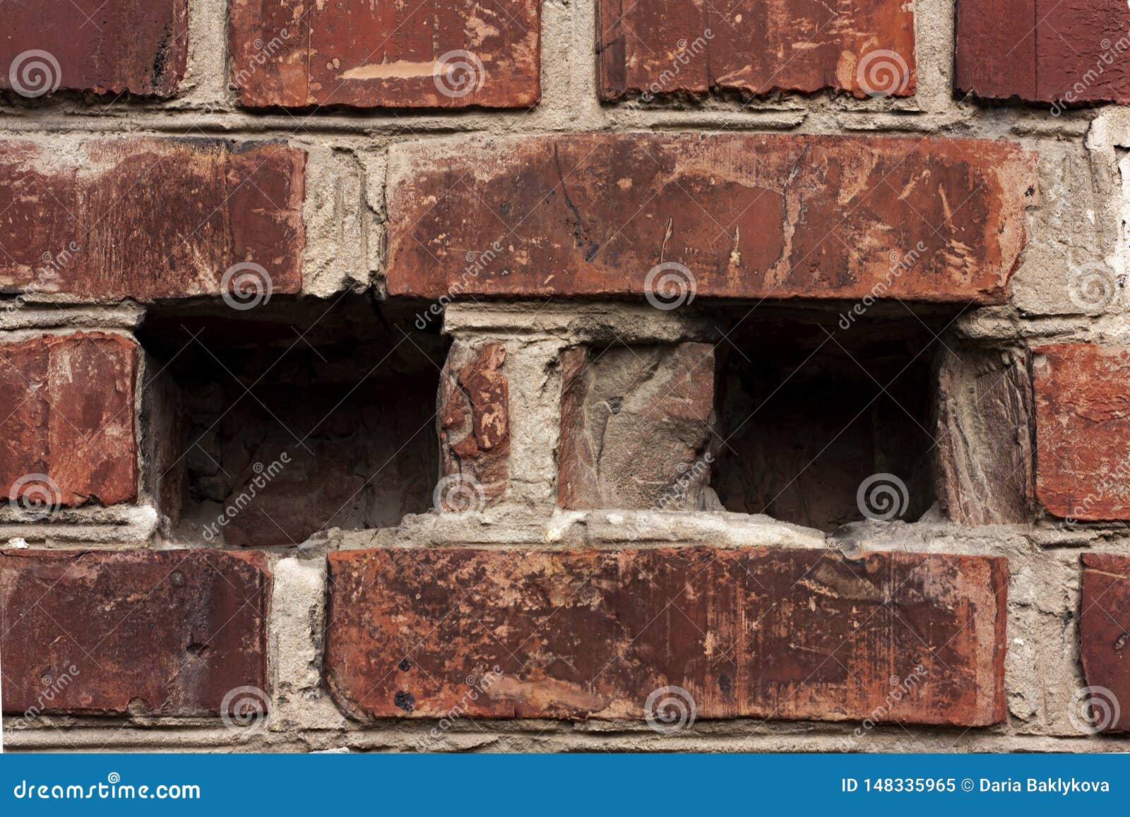 Brick Wall Fragment. Old Dirty Orange Bricks with Defects. Grunge ...