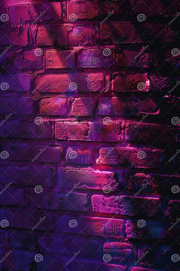 A Brick Wall with a Glowing Neon Light Installation Stock Photo - Image ...