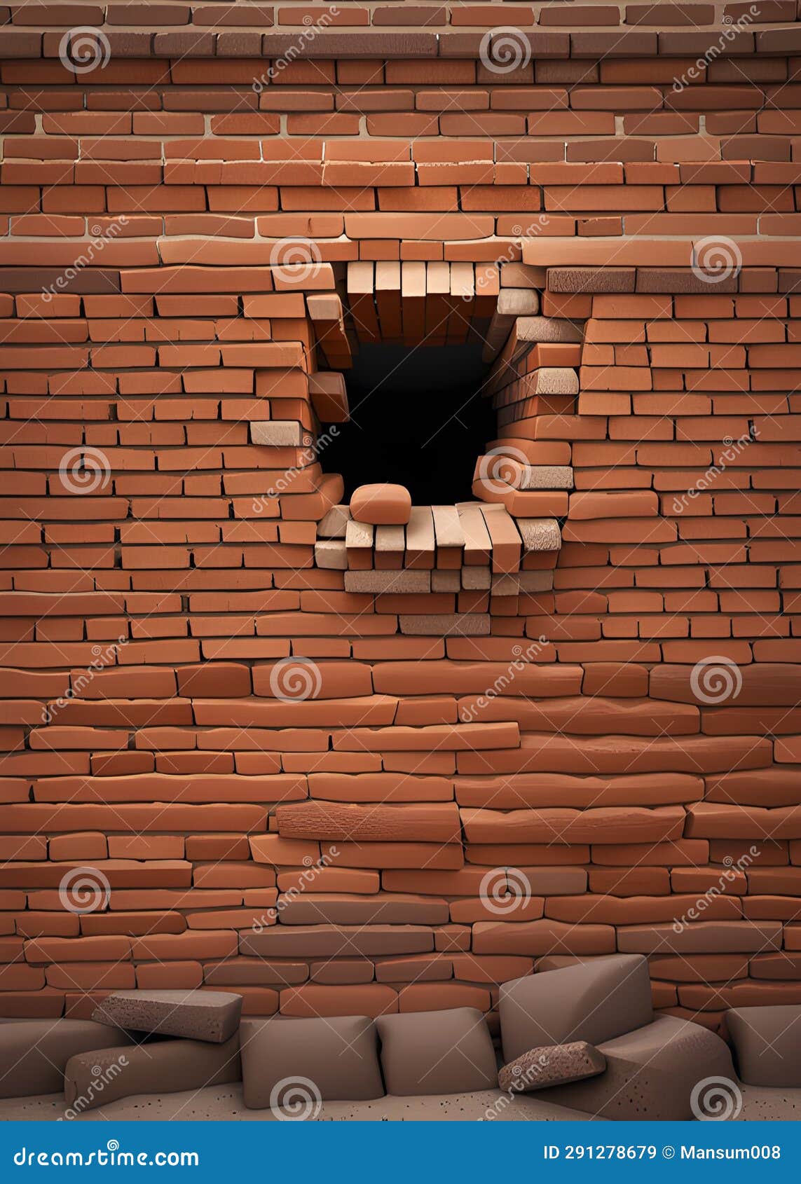 Brick Wall with Hole Background Stock Illustration - Illustration of ...