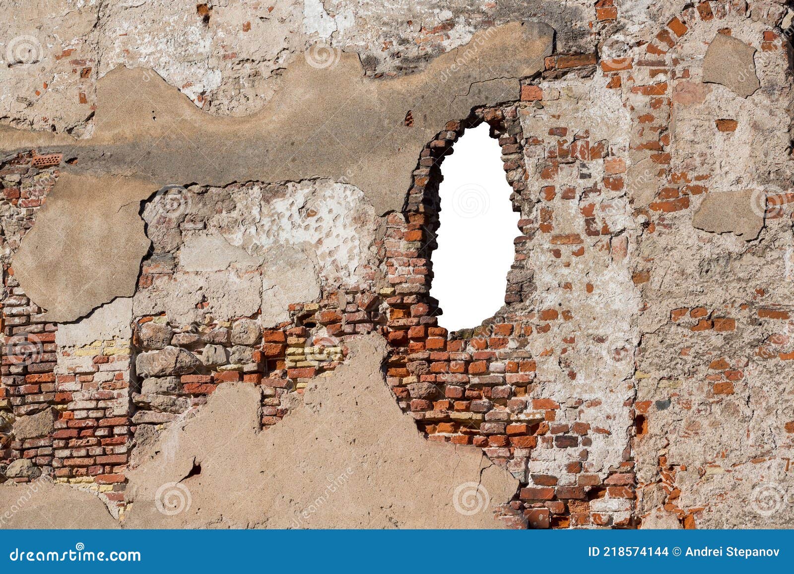 Brick Wall With A Hole. Texture Of Old Broken Rough Brickwork With ...