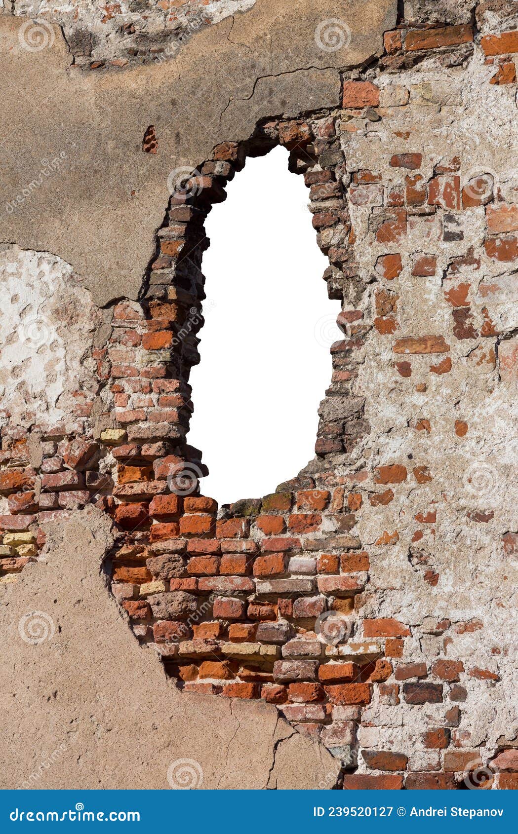 Brick Wall with a Hole. Texture of Old Broken Rough Brickwork with ... Brick Wall with a Hole. Texture of Old Broken Rough Brickwork with ...