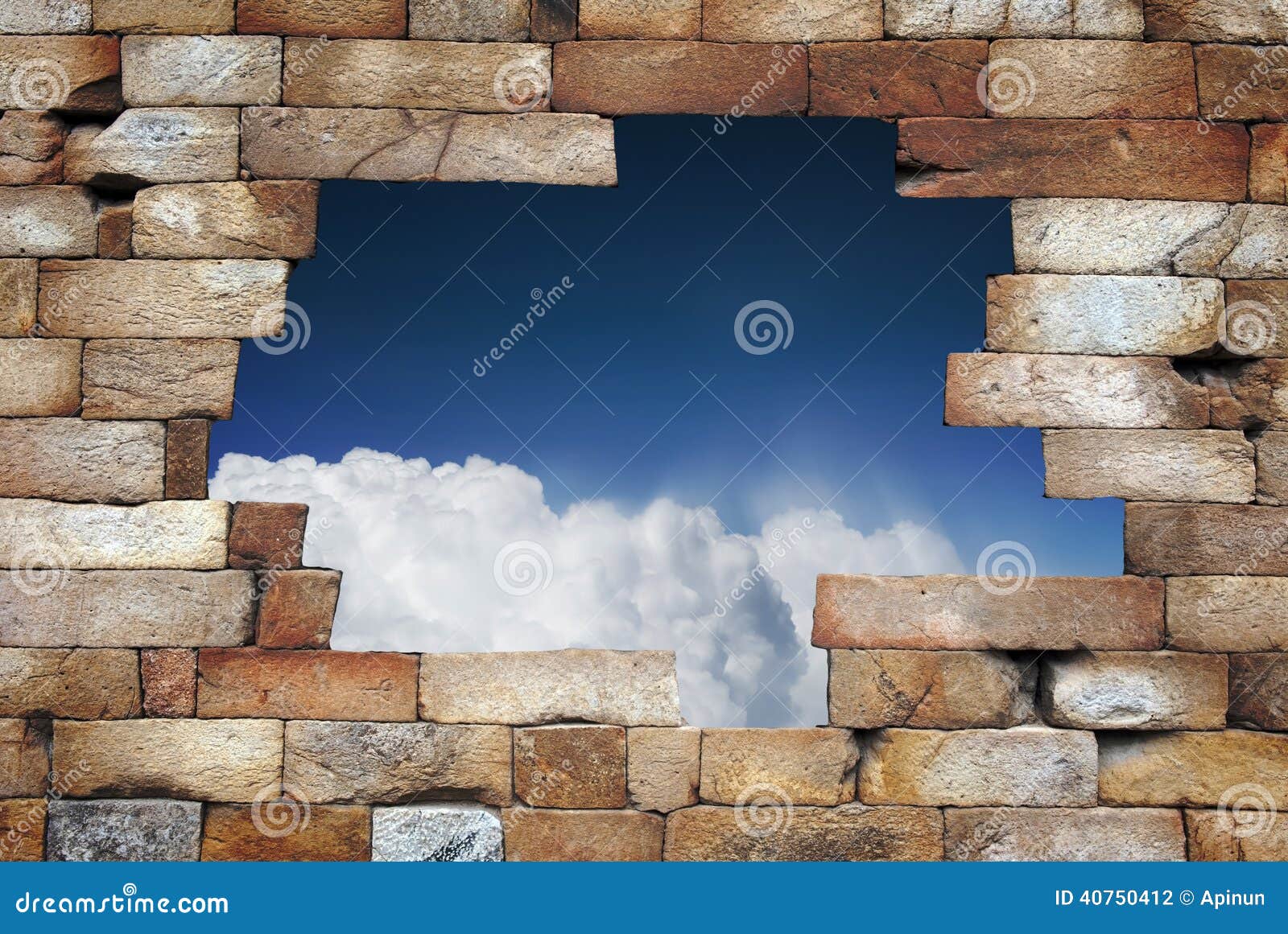 Brick Wall with Hole Though the Sky Stock Photo - Image of obsolete ...