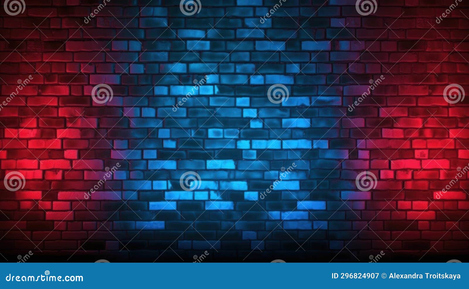 Brick Wall Illuminated with a Gradient of Neon Blue and Red Lights ...
