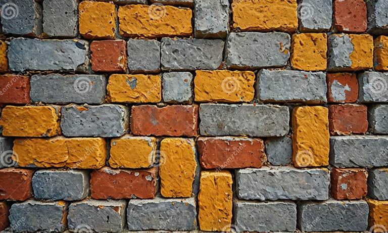 A Brick Wall is Made of Different Colored Bricks, Including Red, Yellow ...