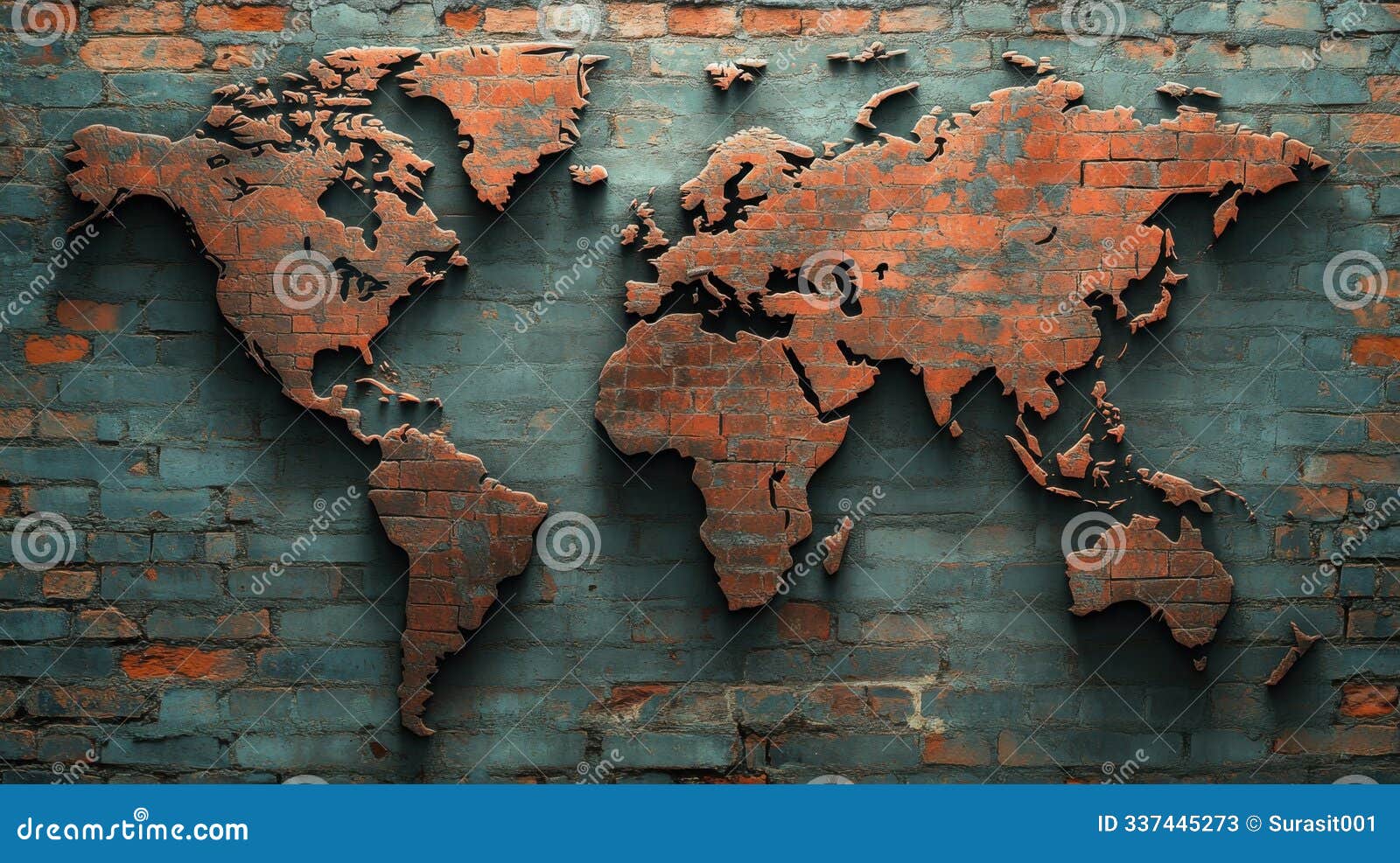 A Brick Wall with a Map of the World on it Stock Illustration ...