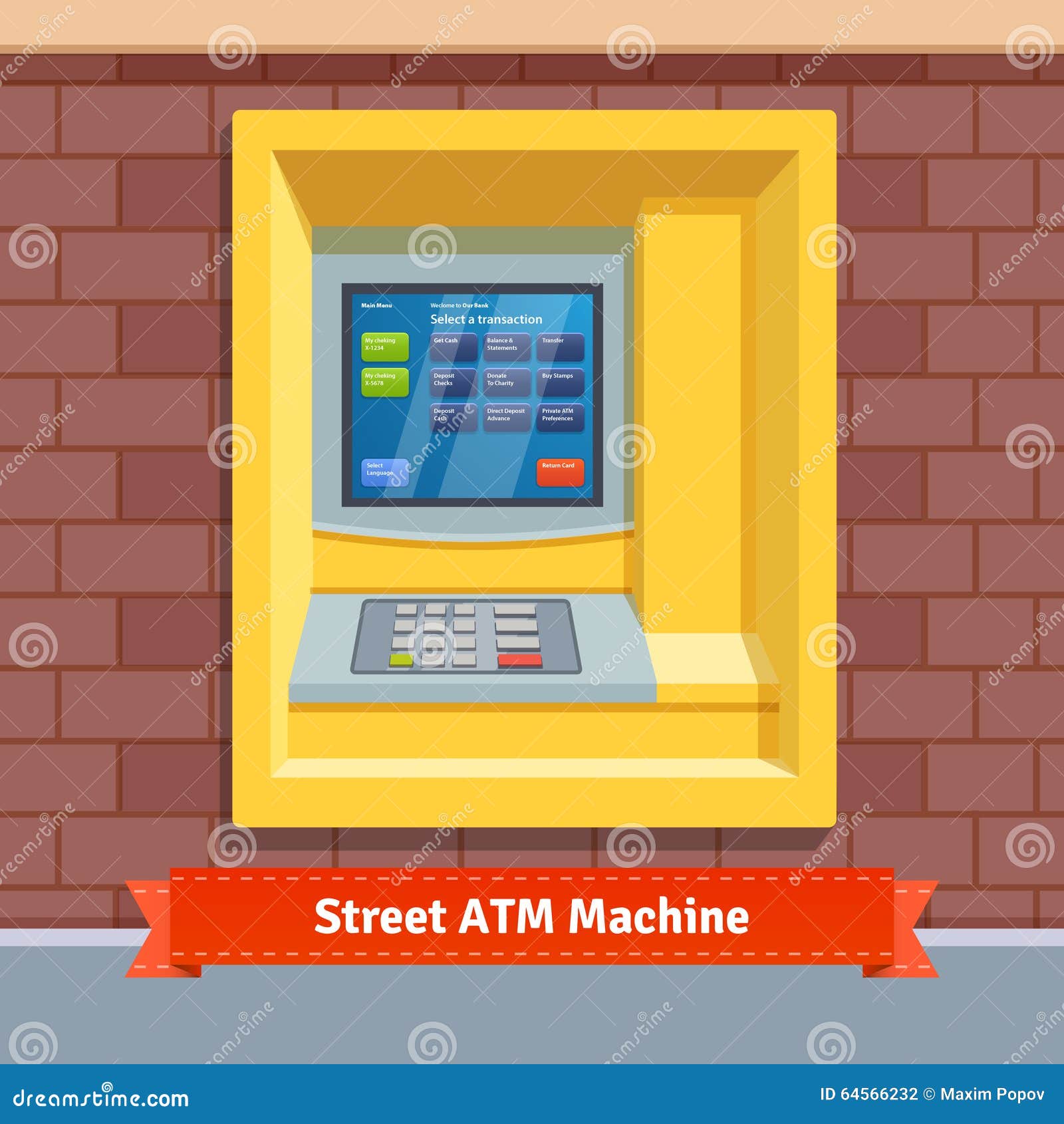 Brick Wall Mounted Outdoor ATM Machine Stock Vector - Illustration of ...